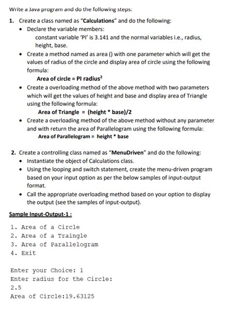 Solved Sample Input Output 2 1 Area Of A Circle 2 Area