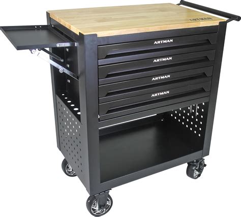 Rolling Tool Cart With 3 Drawer Utility Tool Box With Wheels Wood Top