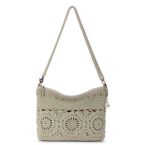 Lumi Crossbody Hand Crochet Natural Grey Medallion The Sak