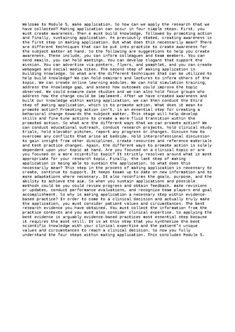 Transcript Lecture Welcome To Module 5 Make Application So How Can We Apply The Research
