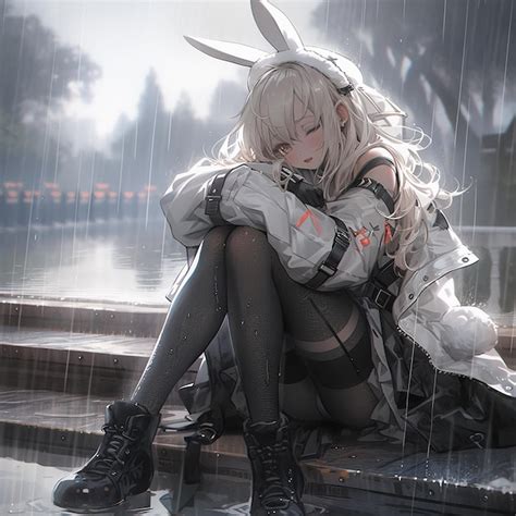 Premium Ai Image Rainy Day Reflections A Confident Anime Girl In