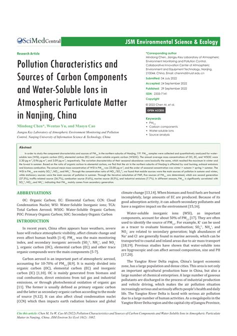 Pdf Central Pollution Characteristics And Sources Of Carbon Components And Water Soluble Ions