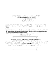 EC 102 Midterm 2 Version 1 Doc ECON 102 Introductory Macroeconomic Analysis SECOND MIDTERM