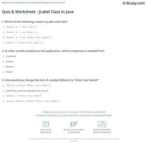 Quiz Worksheet JLabel Class In Java Study Com