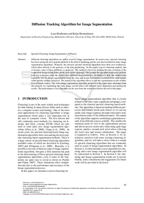 Pdf Diffusion Tracking Algorithm For Image Segmentation