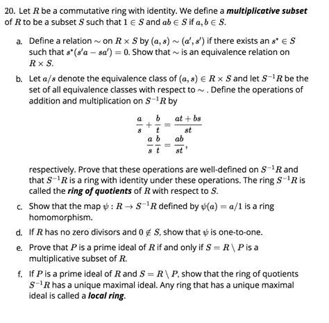 Solved 20 Let R Be A Commutative Ring With Identity We