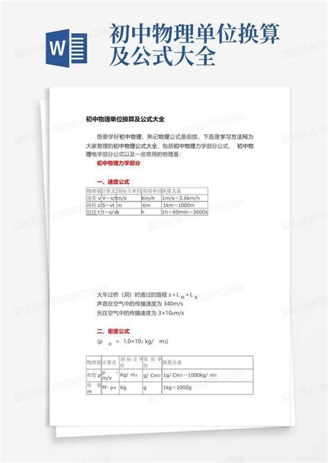 初中物理单位换算及公式大全word模板下载 编号qkyzaedv 熊猫办公
