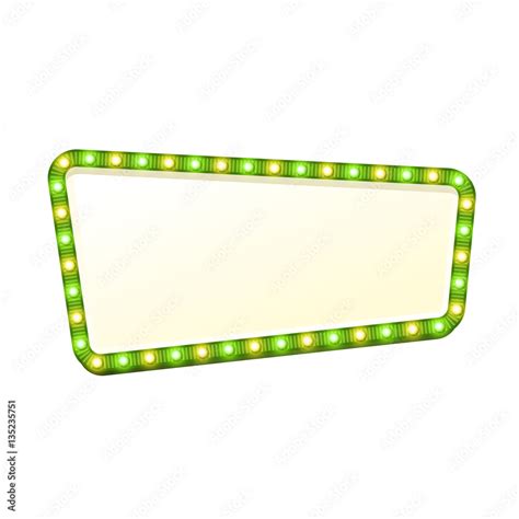 Blank 3d Retro Light Sign With Shining Bulbs Isolated On White