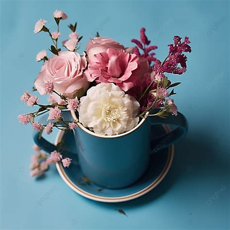 파란색 커피 컵에 꽃 고해상 꽃 누끼 배경 일러스트 및 사진 무료 다운로드 Pngtree