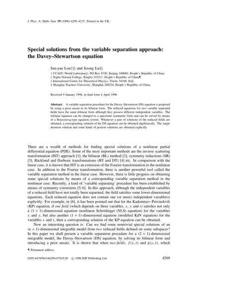 Pdf Special Solutions From The Variable Separation Approach The