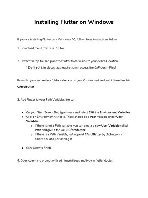 Windows Installation Guide For Flutter Pdf Android Operating