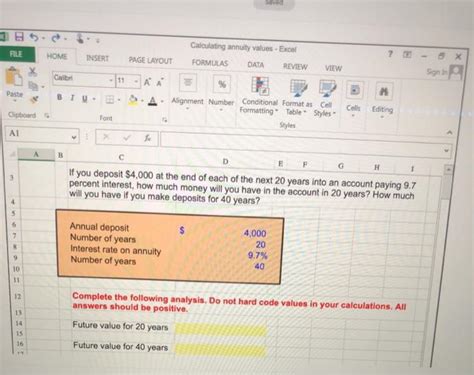 Solved Soved FILE HOME Calculating Annuity Values Excel Chegg