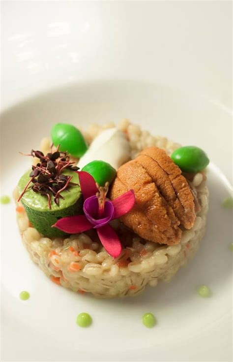 Risotto Depeautre Et Oursins Barley Risotto Seaweed Stock Uni Celery Brunoise Komatsuna