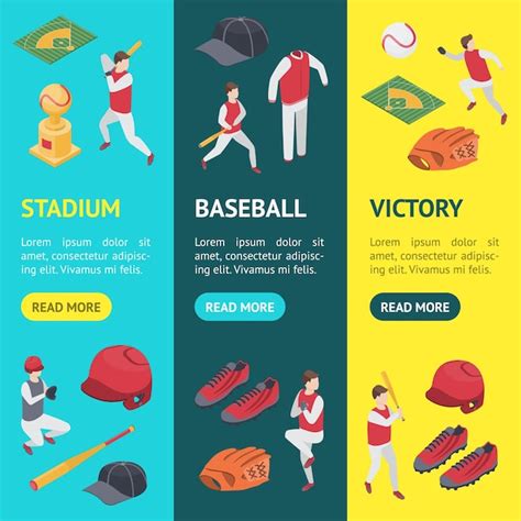 Premium Vector Baseball Game Sport Signs 3d Banner Vecrtical Set Isometric View Vector