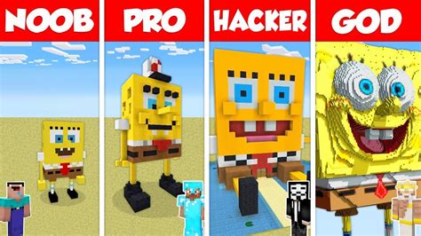 Minecraft Battle Noob Vs Pro Vs Hacker Vs God Spongebob House Base Build Challenge Animation