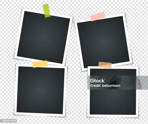 접착제 테이프가있는 빈 빈티지 사진 프레임 세트 사실적인 모형 사진 사진에 대한 복고풍 템플릿 일러스트레이션 벡터 0명에 대한 스톡 벡터 아트 및 기타 이미지 Istock