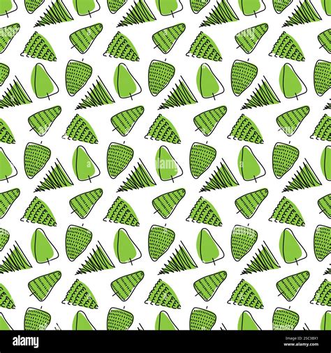 Unique Green Geometric Patterns Showcasing Various Tree Shapes On A