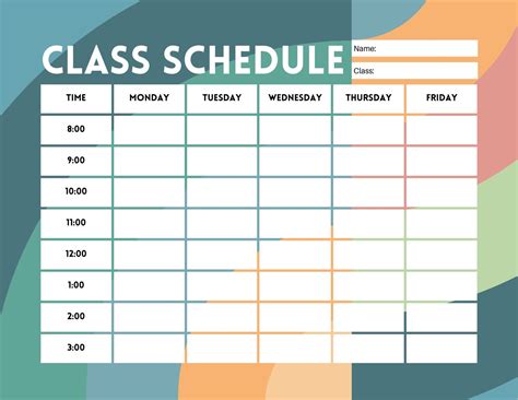 Class Schedule Templates Class Schedule Template Class