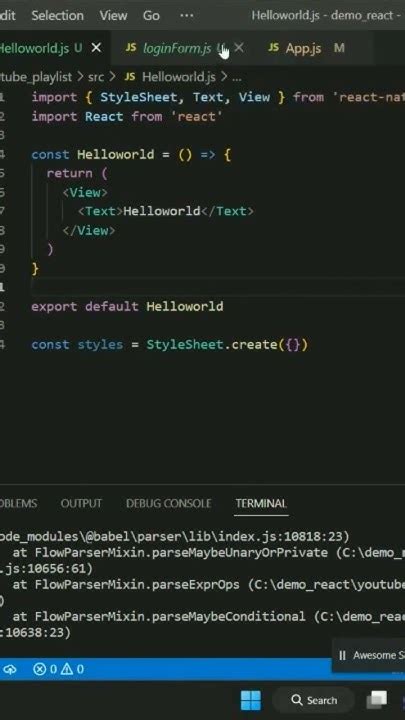 Helloworld In React Native Using Expo Cli Youtubeshorts Youtube