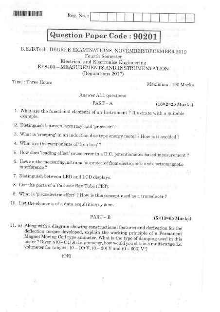 Anna University Ee 8403 Measurements And Instrumentation For Electrical And Electronics