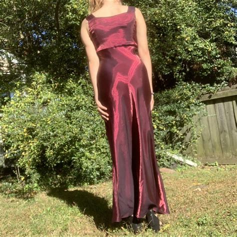 Gorgeous Super Shiny Ruby Colored Floor Length Gown Depop