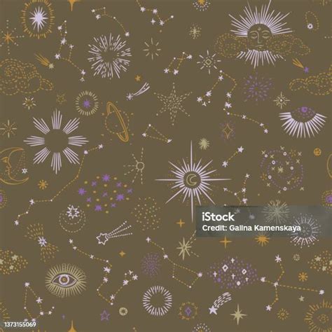 공간 배경입니다 별 조디악 별자리 태양 행성 혜성과 달과 별의 원활한 패턴 프리핸드 드로잉 선 드로잉 스케치 스타일 0명에 대한 스톡 벡터 아트 및 기타 이미지 Istock