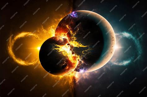 Premium Photo Collision Of Two Planets In Open Space Created With Generative Ai Technology