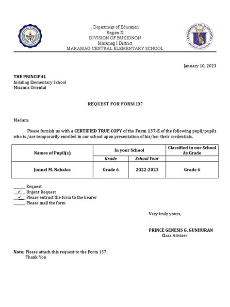 Request For Form 137 E Pdf