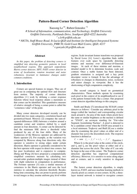 Pdf Pattern Based Corner Detection Algorithm