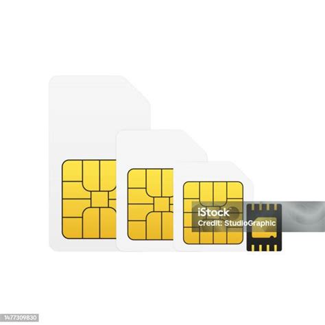 Sim 카드 세트입니다 휴대 전화 아이콘 마이크로 회로입니다 Esim 카드는 3d Gsm 디자인을 격리했습니다 이동 통신 기술