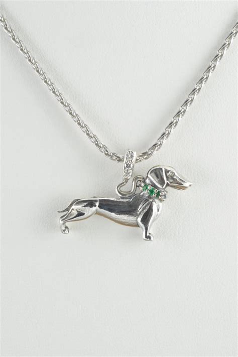 Diamond Dachshund Pendant Emerald Dachshund Pendant Silver Dachshund