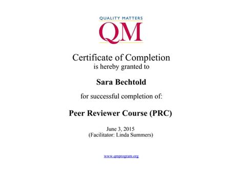 Bechtold Qm Prc Certificate Pdf
