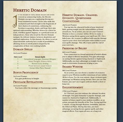 Cleric Subclass The Heretic Domain V1 Feedback Always Welcome Link
