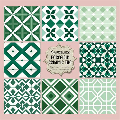 8 Green And White Seamless Patterns Green Ceramic Porcelain Pattern