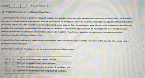Solved 10 Probabilities Using A Tree Diagram Bayes Law A