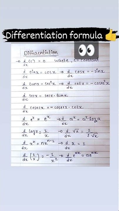 Differentiation Differentiation Formula Important Note