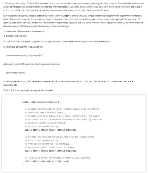 2 Run Length Encoding 35 Points Data Compression