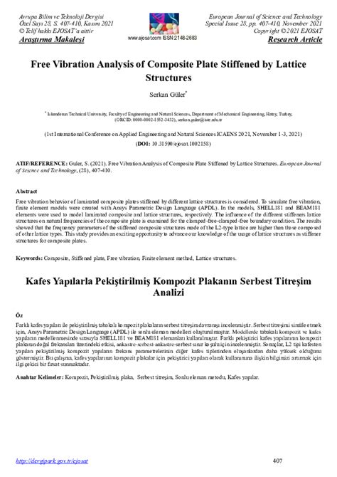 Pdf Free Vibration Analysis Of Composite Plate Stiffened By Lattice