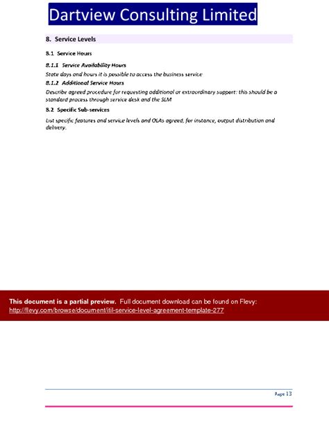 Itil Service Level Agreement Template Word