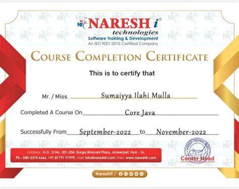 Sumaiyya Mulla On Linkedin I Have Successfully Completed Core Java From Hyderabad Naresh I