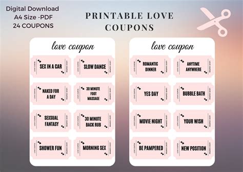 Printable Love Coupons Naughty Coupons Adult T Naughty Anniversary T For Him Or Her