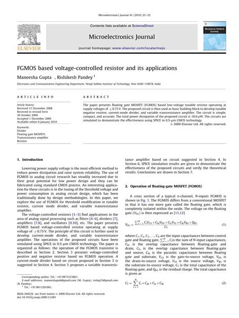 Pdf Fgmos Based Voltage Controlled Resistor And Its Applications
