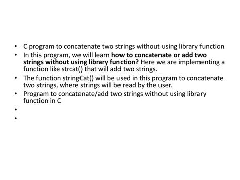 C Program To Concatenate Two Strings Without Using Library Function In
