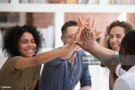 다양한 사람들이 공동의 성공을 위해 하이파이브를 해주다 5명에 대한 스톡 사진 및 기타 이미지 5명 개념 남자 Istock