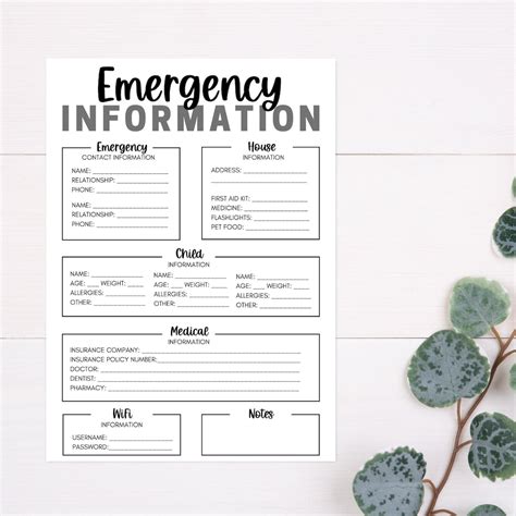 Emergency Information Sheet Etsy