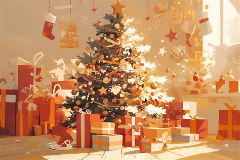 크리스마스 트리 아래 선물 상자 일러스트 무료 다운로드 Lovepik