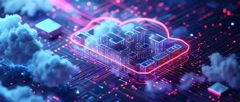 Futuristic Cloud Computing Concept With Glowing Cityscape Concept Technology Cloud Computing