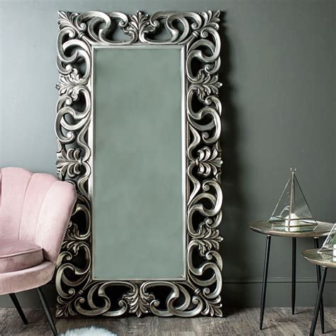 Large Ornate Silver Wall Floor Mirror 90cm X 168cm Flora Furniture