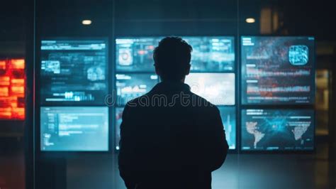 Man Previewing Digital Business Interface On Virtual Display Stock