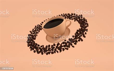 커피 한 잔과 사실적인 커피 콩 3d 렌더링 배경 커피 콩의 질량을 닫습니다 입체 이미지에 대한 스톡 사진 및 기타 이미지 입체 이미지 카페 커피 마실 것 Istock